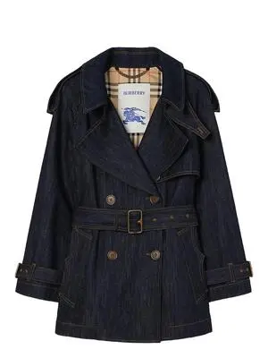 Burberry Short Denim Fitzrovia Trench Coat - Blue