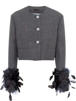 Prada PRADA Cropped Wool Jacket With Feather Cuffs Multicolor