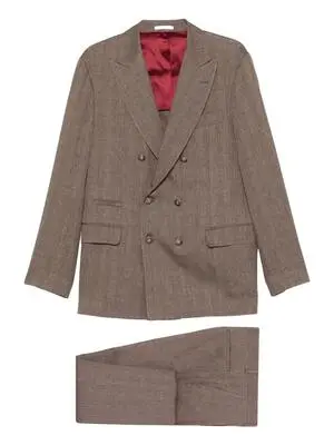 Brunello Cucinelli Brunello Cucinelli Men Linen And Virgin Wool Chevron Leisure Suit Brown