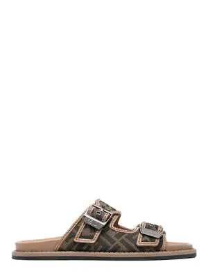 Fendi Ff Jacquard Fabric Sandals - Brown