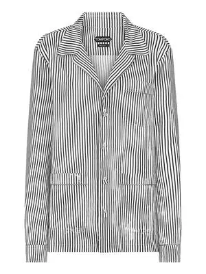 TOM FORD TOM FORD Striped Silk PJ Shirt With Piping And Tonal TF Embroidered Logo Black