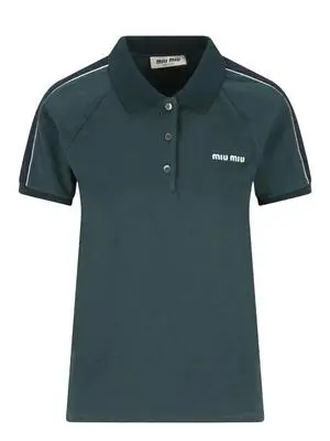 Miu Miu Two-tone Cotton Jersey Polo Shirt - Green