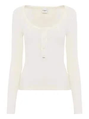 Chloé Scoop-neck Cotton Jersey Henley Top - Multicolor