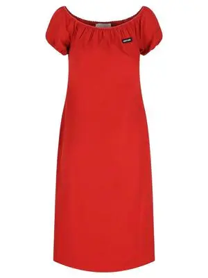 Miu Miu Boat Neckline Cotton Poplin Midi Dress - Red