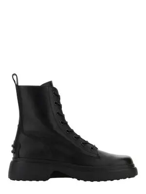 TOD'S Platform Leather Combat Boots - Black