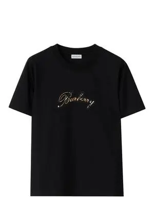 Burberry Cursive Logo Cotton T-shirt - Black