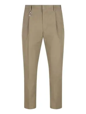Prada Pleated Cotton Trousers With Charm - Multicolor