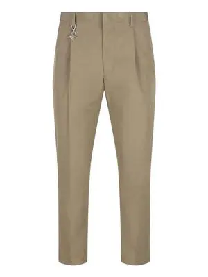 Prada Pleated Cotton Trousers With Charm - Multicolor