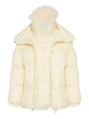 YVES SALOMON Mid-length Down Jacket With Removable Bib And Lambswool Trim - Multicolor