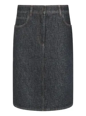 Fendi Flared Midi Denim Skirt With All-over Quilted Ff Motif - Blue