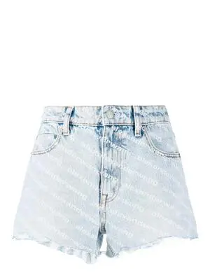 Alexander Wang Logo Print Denim Shorts - Blue