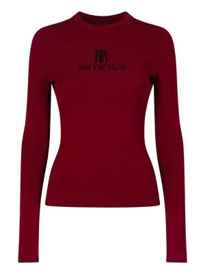 Balenciaga Ribbed Crewneck Long-sleeved Fitted Top - Red