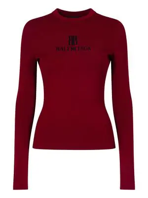 Balenciaga Ribbed Crewneck Long-sleeved Top - Red