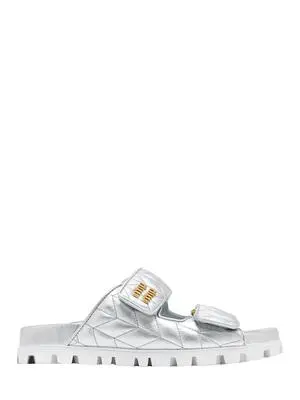 Miu Miu Leather Metallic Sandals - Silver