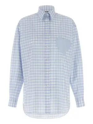 Moschino Vichy Cotton Poplin Heart Patch Shirt - Blue