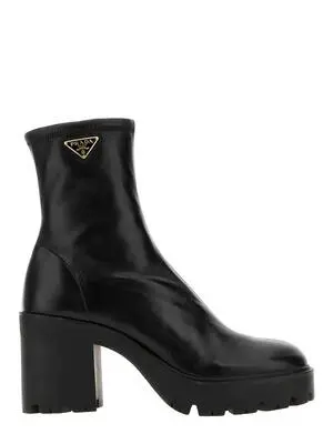 Prada Leather Ankle Boots - Black