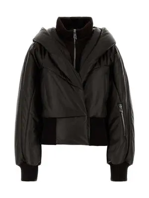 Attico Chocolate Leather Bomber Jacket - Brown