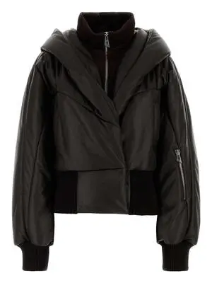 Attico Leather Bomber Jacket - Brown