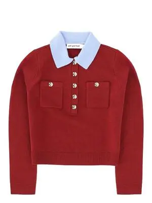 SELF-PORTRAIT Wool Blend Polo Top - Multicolor