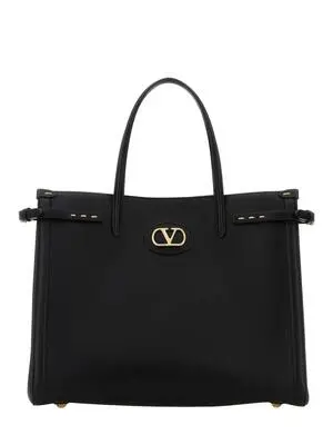 Valentino Garavani Leather Vlogo Signature Shopping Bag - Black