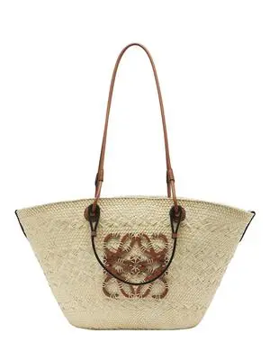 Loewe Leather-trimmed Woven Basket Bag - Beige