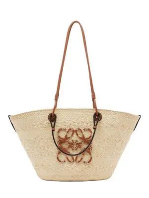 Loewe Leather-trimmed Woven Basket Bag - Beige