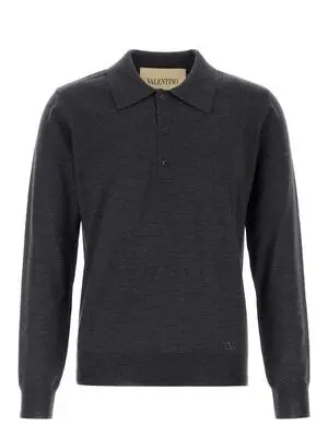 Valentino Garavani Charcoal Wool Polo Shirt - Gray