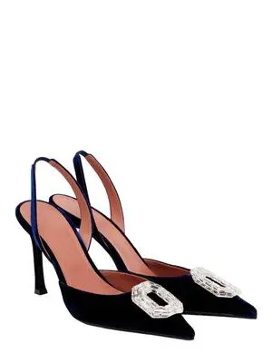 Amina Muaddi Camelia Crystal-embellished Slingback Pumps - Blue