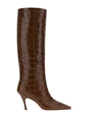 Amina Muaddi Leather Mona Boots - Brown