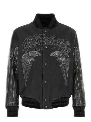 Off-White Denim And Leather Bomber Jacket - Black