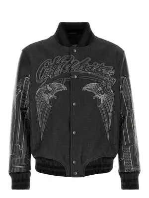 Off-White Denim And Leather Bomber Jacket - Black