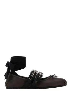 Miu Miu Dark Leather Ballerinas - Brown