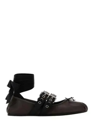 Miu Miu Dark Leather Ballerinas - Brown