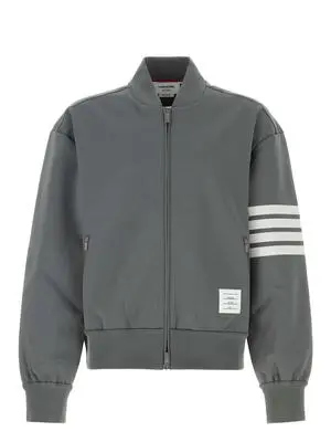 Thom Browne Grey Stretch Viscose Blend Bomber Jacket - Gray