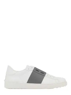 Valentino Garavani VALENTINO GARAVANI Leather Open Sneakers With Grey Band White