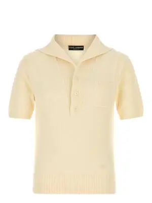 Dolce & Gabbana Cream Cotton Blend Polo Shirt - Yellow