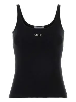 Off-White Stretch Cotton Tank Top - Black