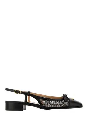 Valentino Garavani Mesh And Leather Ballerinas - Black