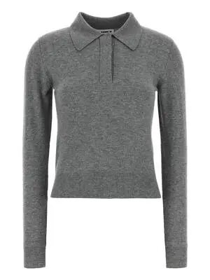 JIL SANDER Grey Wool Polo Shirt - Gray