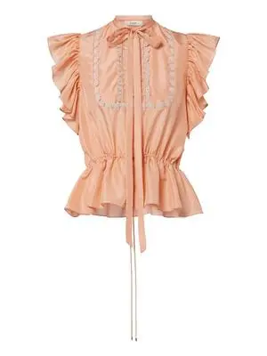 Chloé Ruffled Lace-trimmed Silk Top - Pink