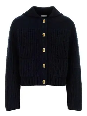 FERRAGAMO Navy Wool Blend Cardigan - Blue
