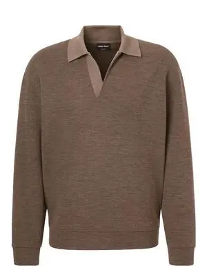 Giorgio Armani Virgin Wool Polo Sweater - Brown