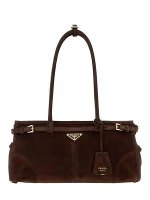 Prada PRADA Suede Bonnie Shoulder Bag Brown