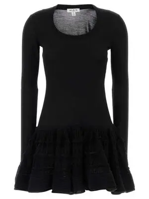 Alaïa Stretch Wool Blend Mini Dress - Black