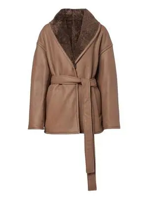 JOSEPH Manu Shearling-lined Leather Coat - Brown