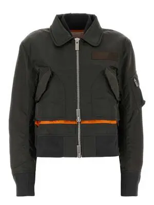 Sacai Olive Nylon Bomber Jacket - Green