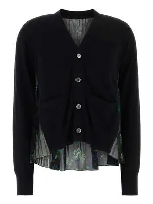Sacai SACAI Cotton And Organza Cardigan Black
