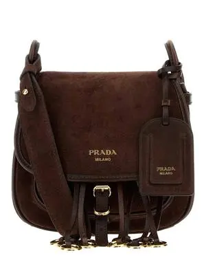 Prada PRADA Suede Corsaire Crossbody Bag Brown
