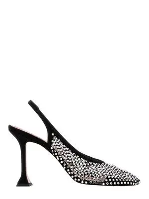 Amina Muaddi Embellished Mesh Dolly Pumps - Black