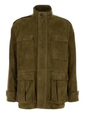 FERRAGAMO Olive Suede Jacket - Green